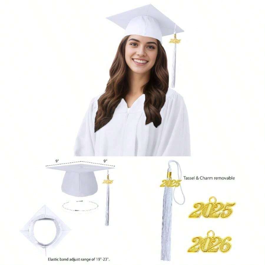 Unisex Matte Adult Graduation Cap With 2025 And 2026 Tassel Year Charm ...