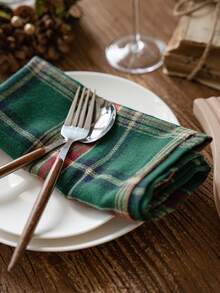 1/2/4/8/12pcs Square Plaid Napkins, Rustic Green/Red, Kitchen Dining ...