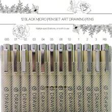 12 Pcs Drawing Pens, Black Fine Line Drawing Art Pens Artist ...