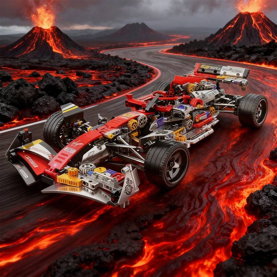 1200pcs Building Blocks Car, Off-Road Racing Car, Stylish Black & Red ...