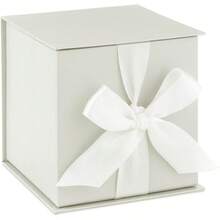 Small Gift Box With Bow And Shredded Paper Fill Grey White 4 Inch Gift ...