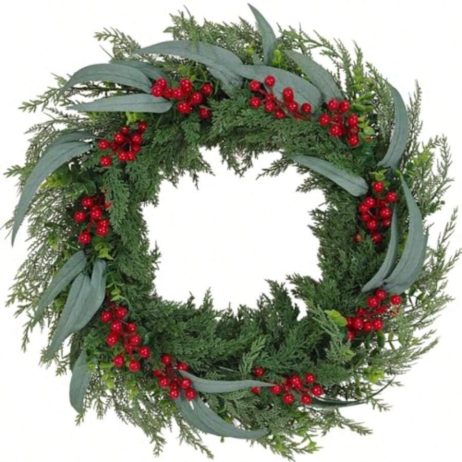 MX 24 Inch Christmas Front Door Wreath Faux Norfolk Pine Large Wreath ...