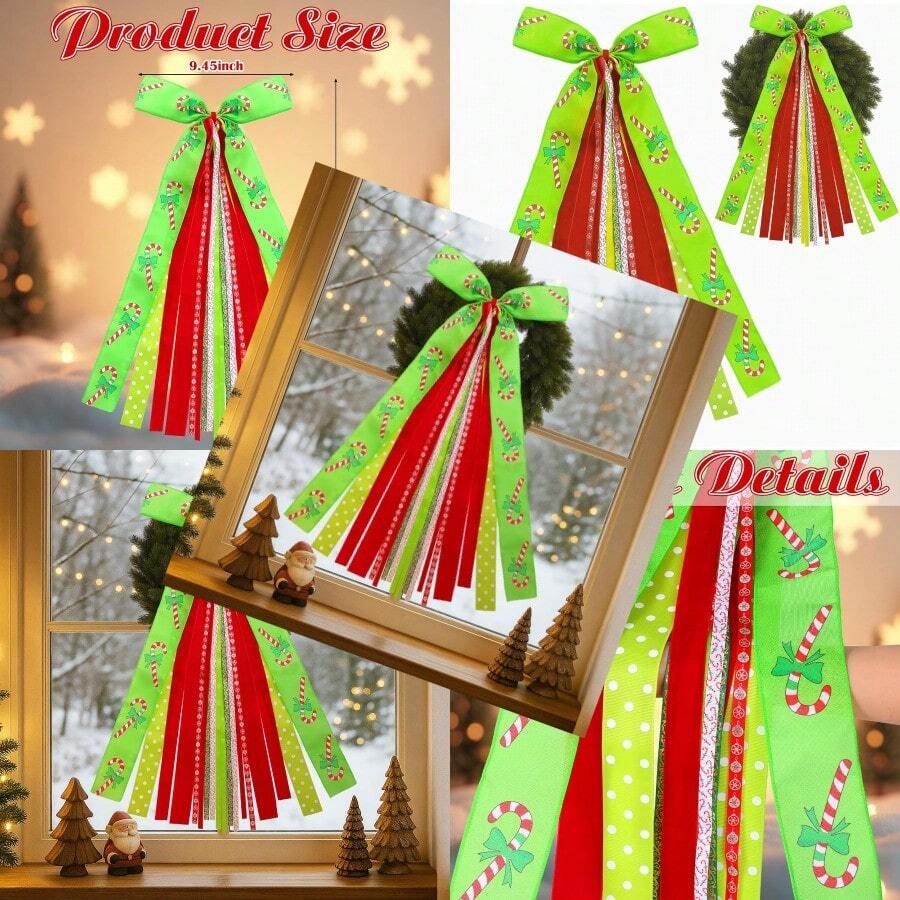 Large Lime Green Christmas Ribbon Bow Sash For Wreath 12" X 24" Red ...