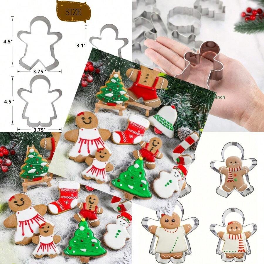 4Pcs Gingerbread Man Cookie Cutters Size 4.5" 3.1" Ginger Boy And Girl ...