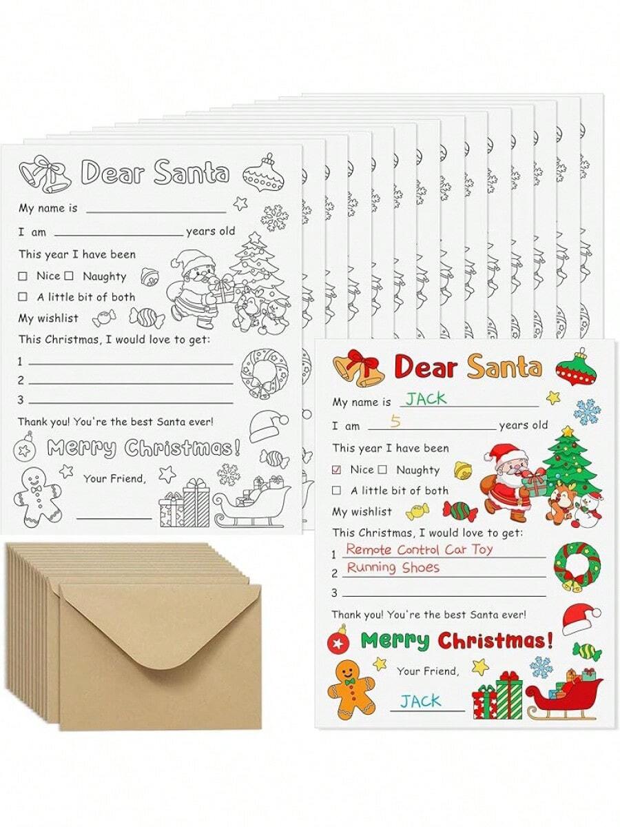 24 Sets Color Your Own Letter To Santa With Envelopes, Christmas Crafts ...