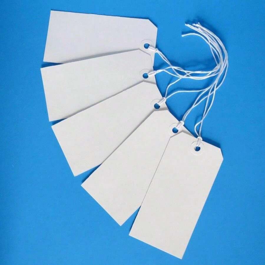 White Tags With String Attached - 4 3/4" X 2 3/8" - Box Of 50 Hang Tags ...