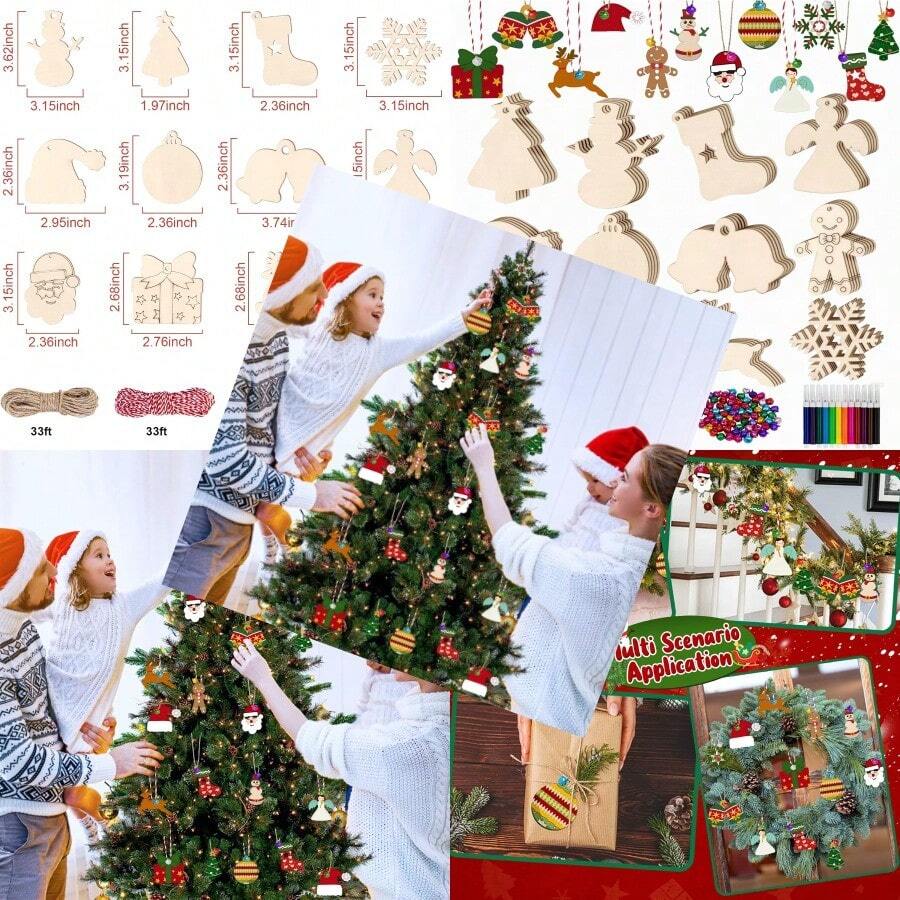 144 PCS Christmas Crafts For 60 Pcs Wooden Christmas Ornaments To Paint ...