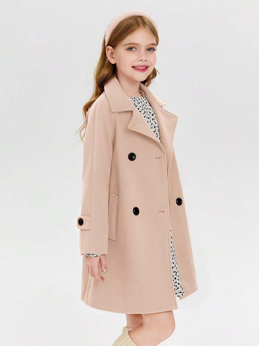 Abrigo cruzado de invierno para niñas de 5 a 14 años, con solapa de ...