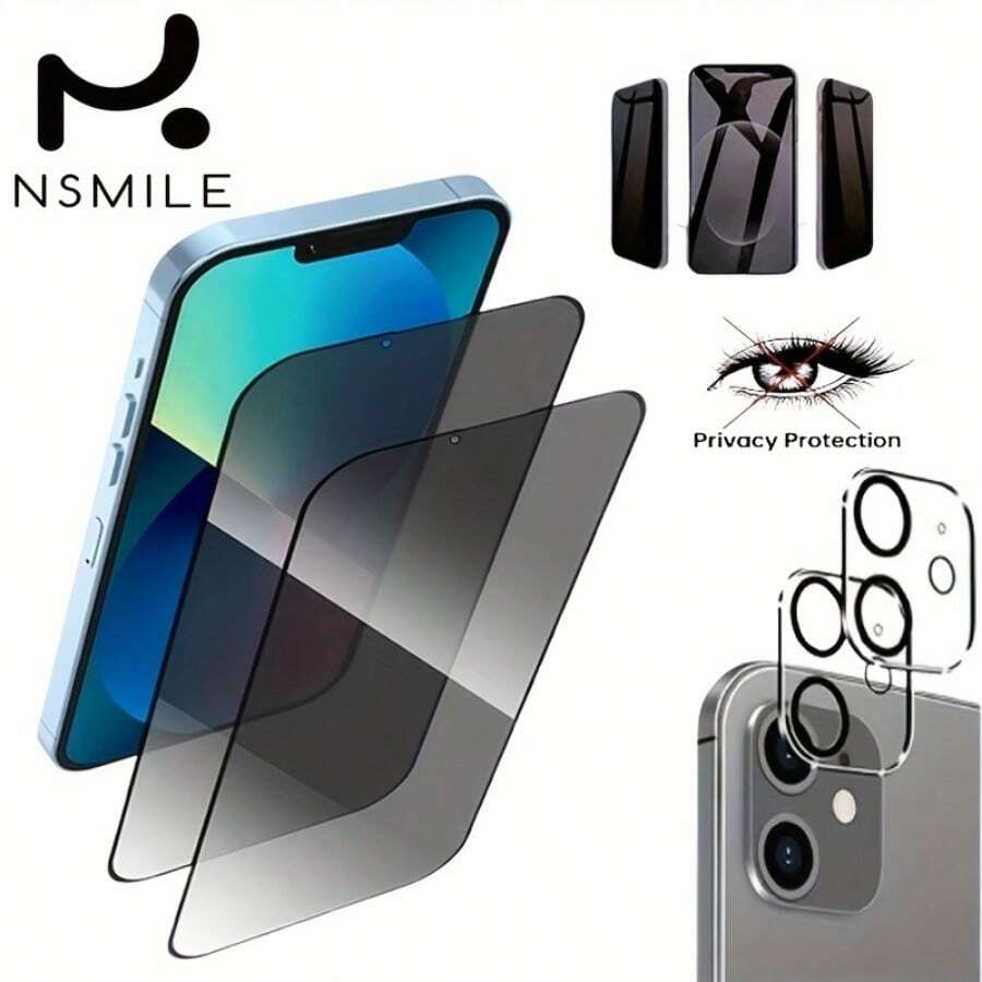 OMISUYOLO 4-In-1 Set: 2 Privacy Protection Glass Screen Protectors + 2 ...
