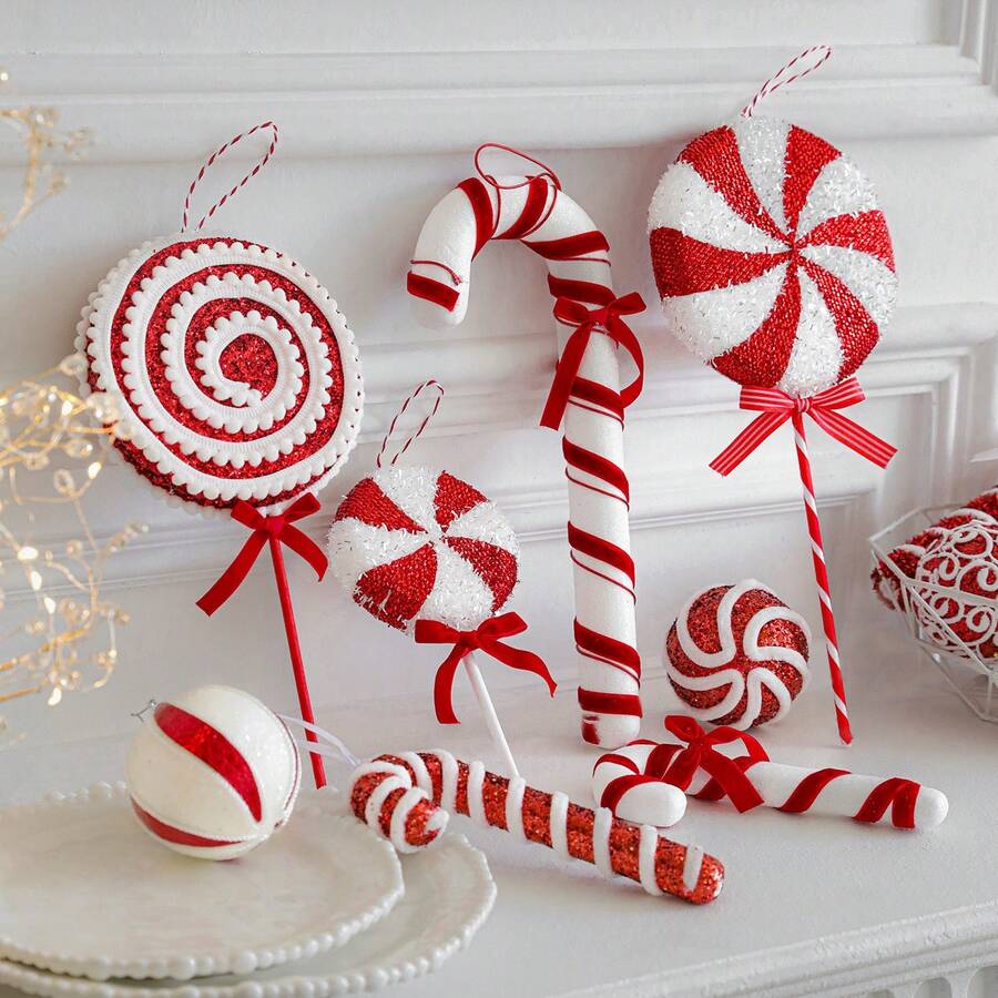 New Red And White Foam Hanging Candy Cane Lollipop Christmas Tree ...