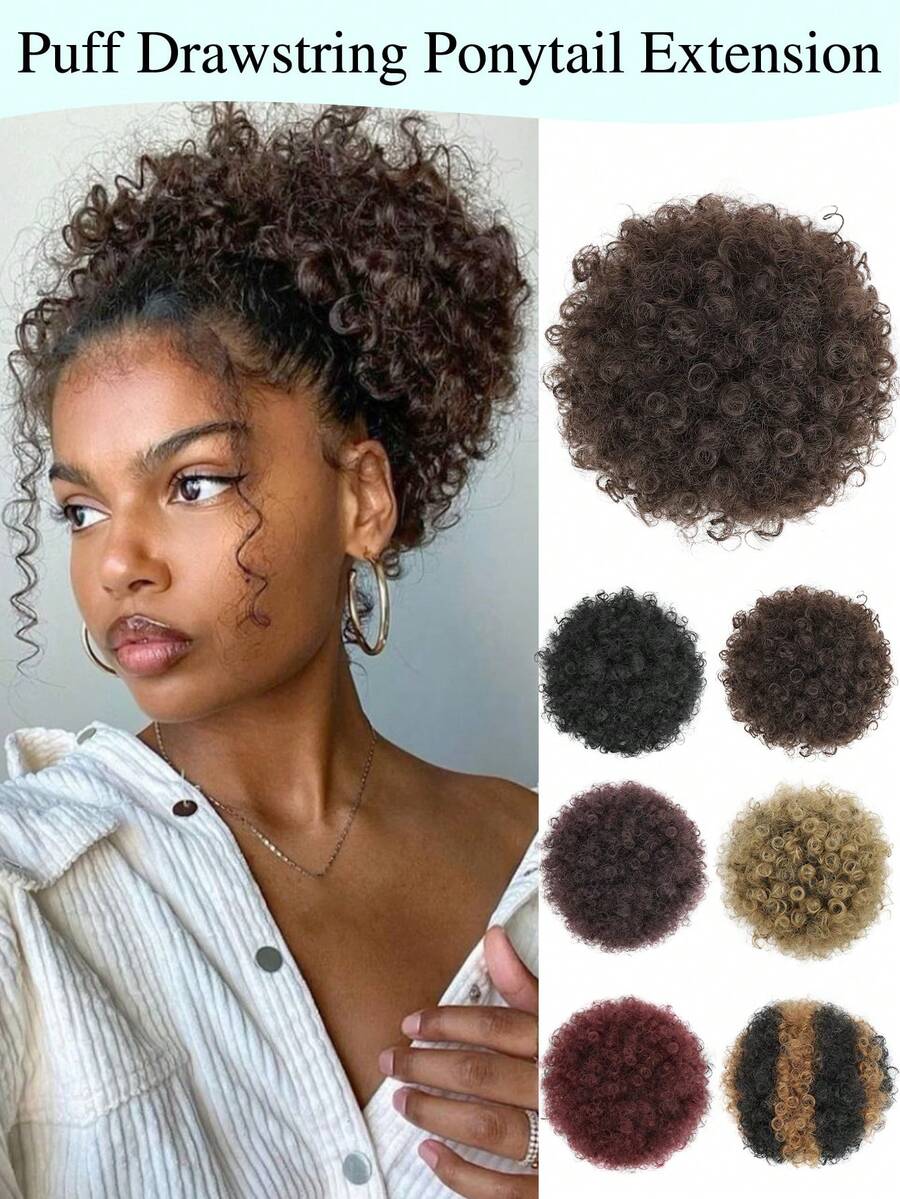 Extensión de coleta con cordón de estilo afro para mujeres, moño afro ...