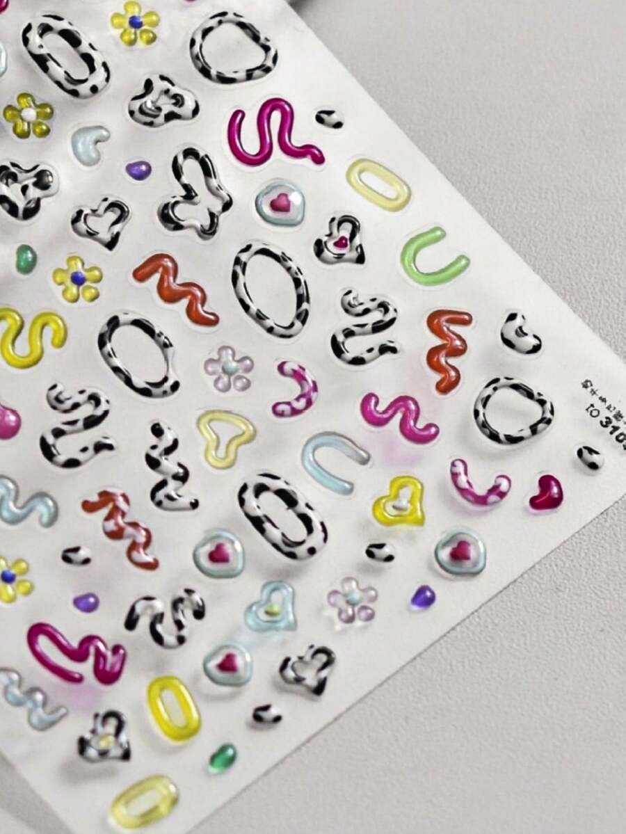 1pc Cow Print Dopamine Jelly Lines Flower Circle Heart 5D Nail Art ...