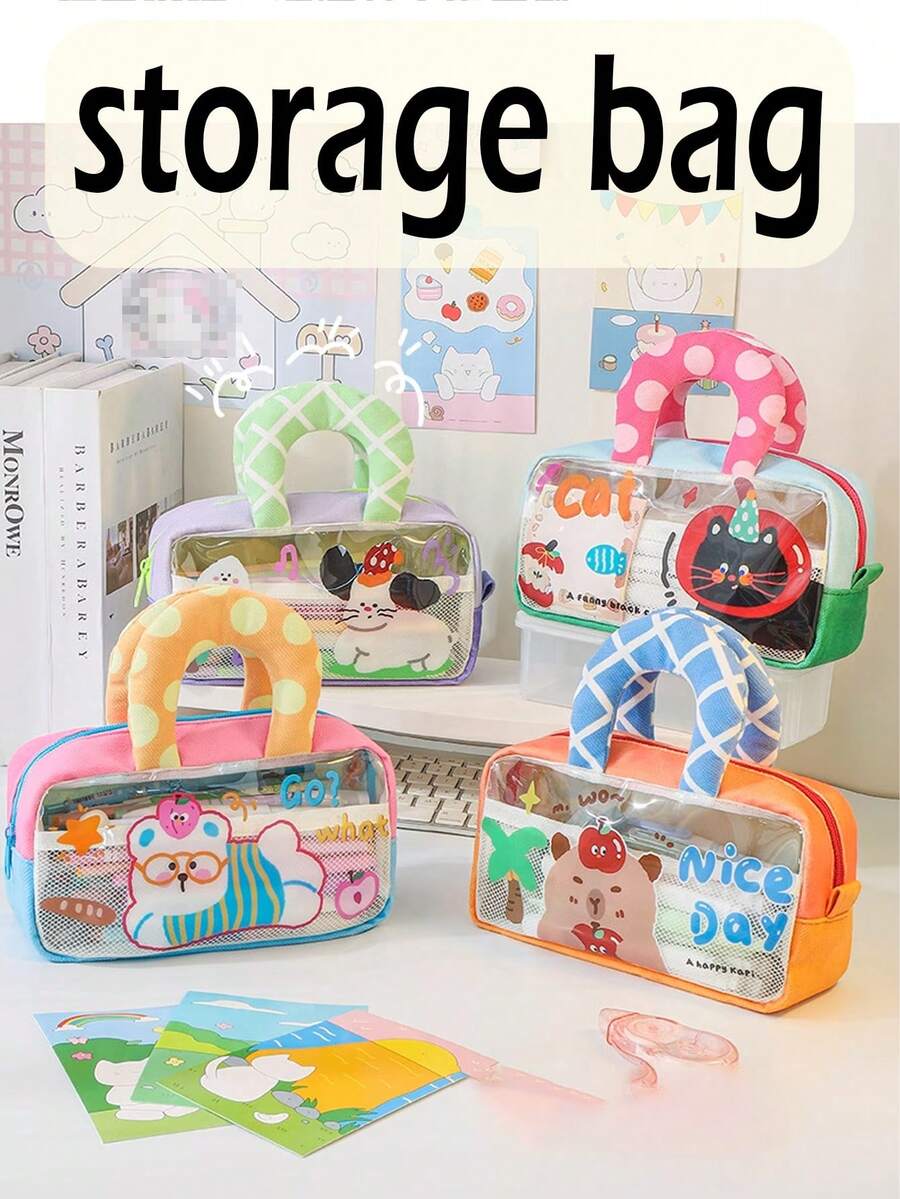 1pc Large Capacity Dopamine Cartoon Transparent Handheld Student ...