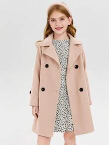 Abrigo cruzado de invierno para niñas de 5 a 14 años, con solapa de ...