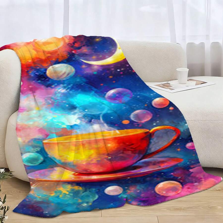 High Quality Blanket With 2D Printing Flat Galaxy Tea Cup Printed ...