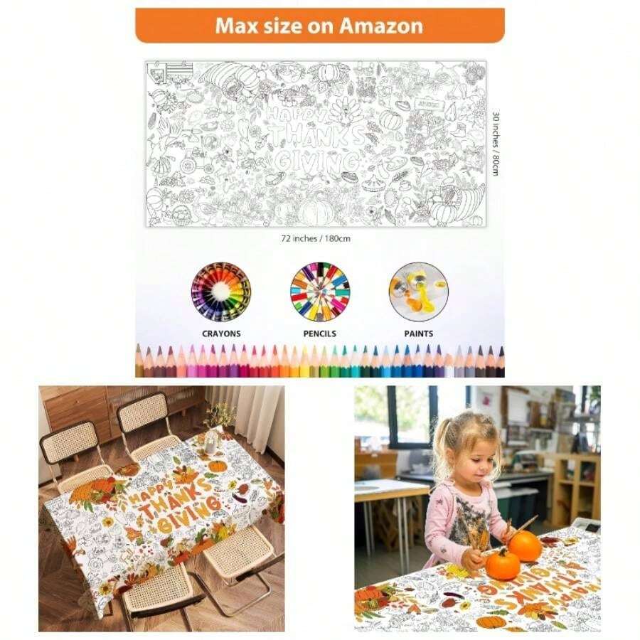 Fall Thanksgiving Coloring Tablecloth Poster - 30x72 Inches Paper ...