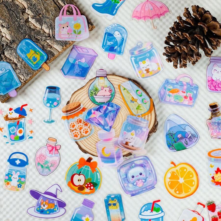 Conjunto de 56 adesivos transparentes de PET com desenhos animados ...