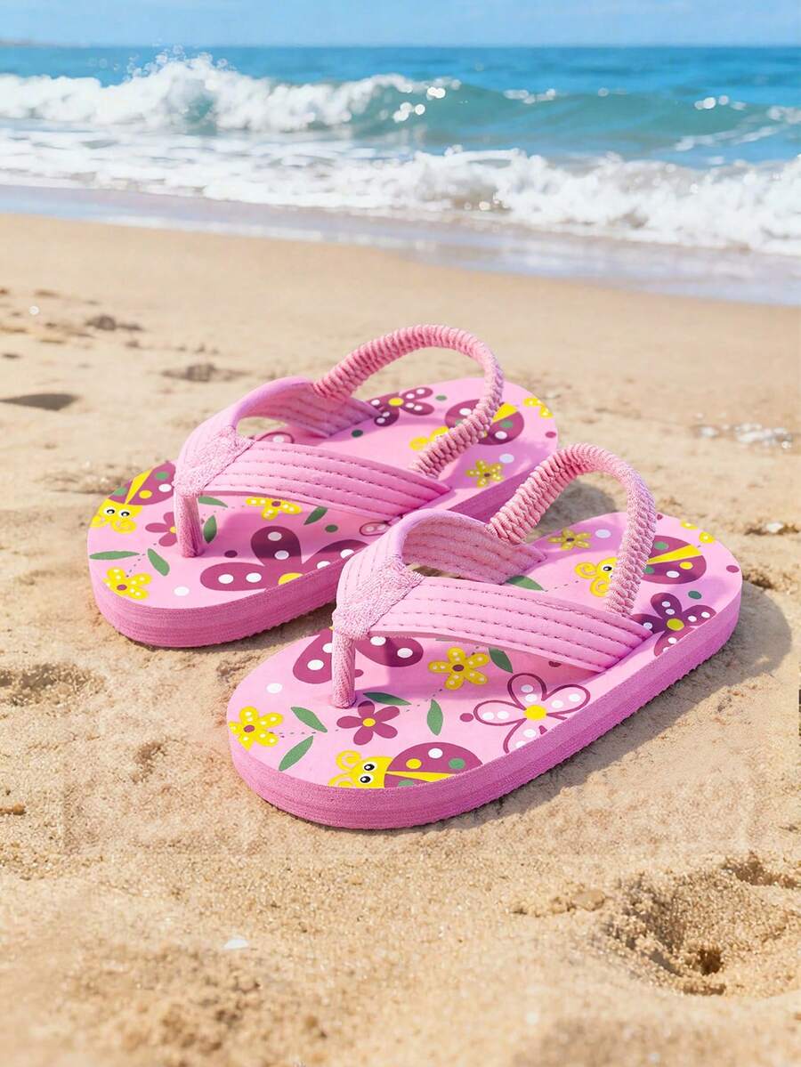 1 Pair Baby Girls' Cute Cartoon Ladybug Pattern Fashionable Flip Flops ...