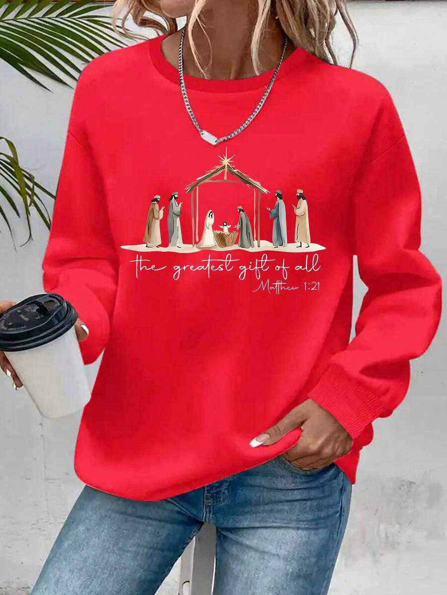 Women's Christian Nativity Scene Sweatshirt - The Greatest Gift Matthew ...