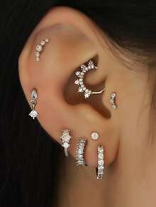 8pcs/Set Elegant Cubic Zirconia Stud Earrings Set, Multi-Layer Pierced ...