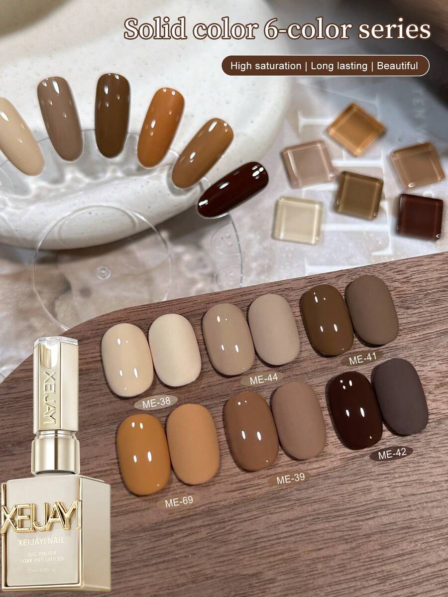 XEIJAYI 6-Color Autumn-Winter Solid Nail Gel Set - Warm Mocha, Rust ...