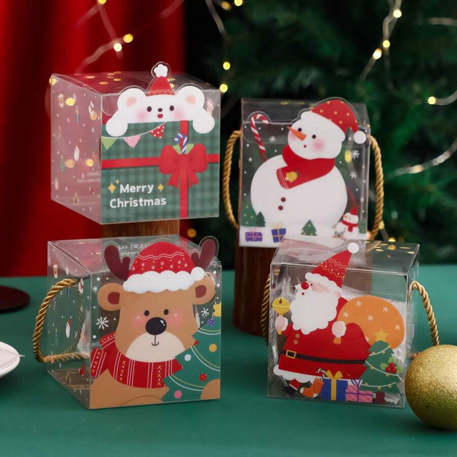 Creative Christmas PVC Apple Box New Cartoon Transparent Handheld Box ...