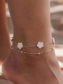 1pc Summer Beach Style Sweet Clover Shaped Double Layer Anklet, Fashion ...