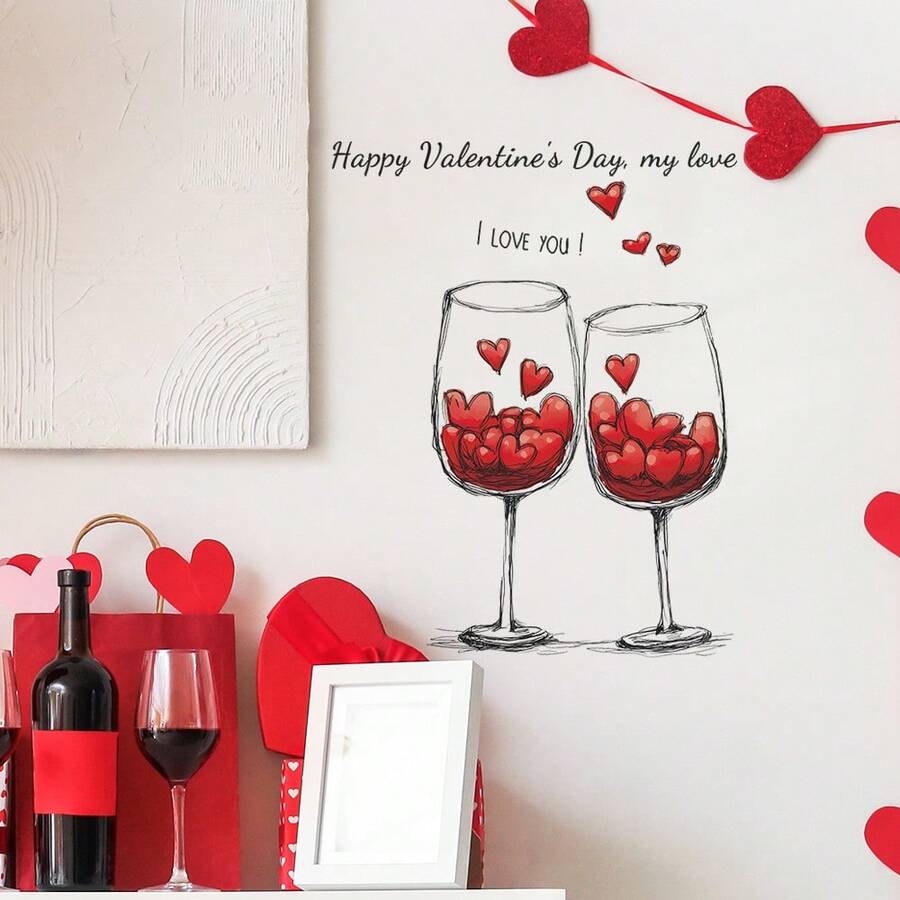 1pc The Love In The Wine Glass And Love Phrases Wall Sticker For Room ...