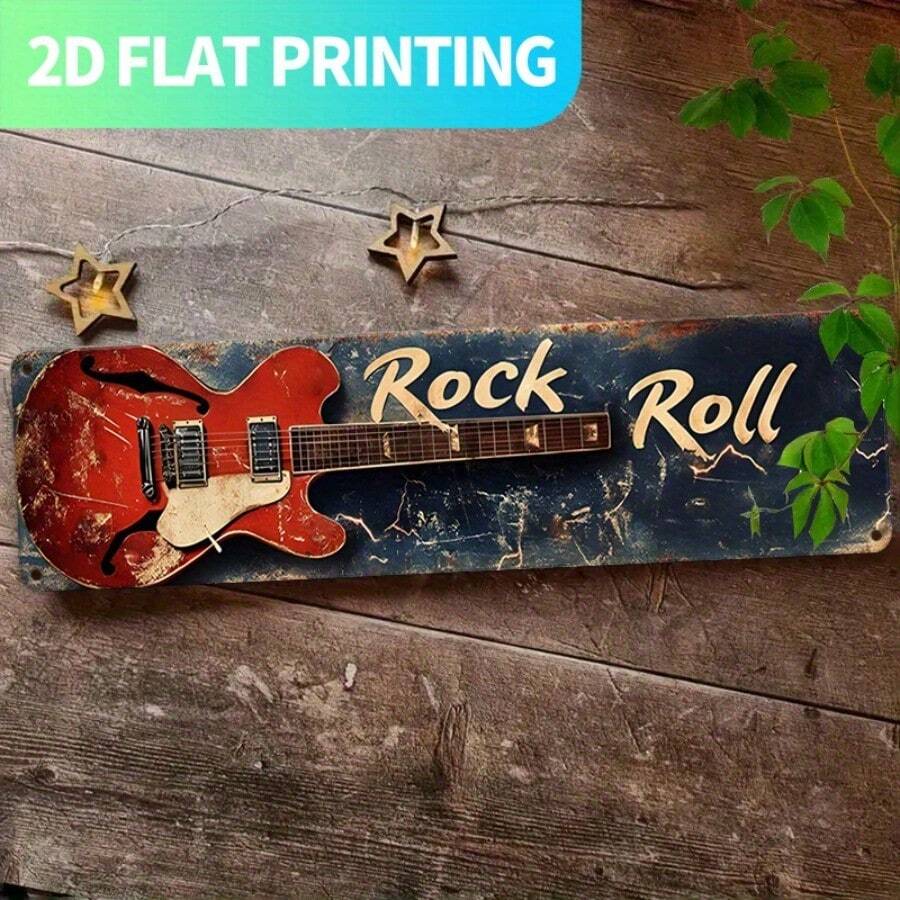 2D Flat - Vintage Rock & Roll Metal Wall Sign With Distressed Font And ...