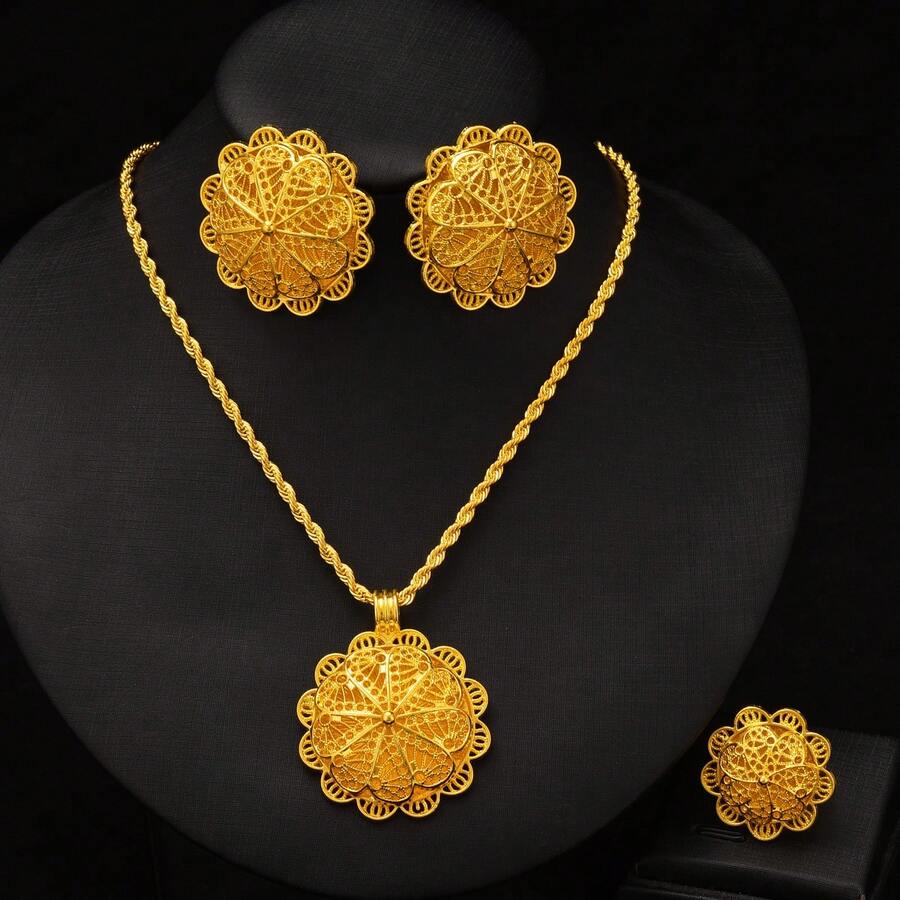 1 Set Women's Classic Golden Color Jewelry Set - Pendant Necklace ...