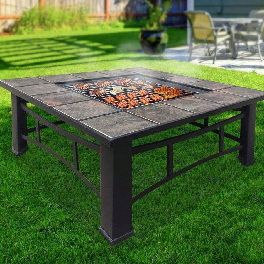 Outdoor Fire Pit Square Metal Fire Pit Backyard Patio Garden Stove Wood ...