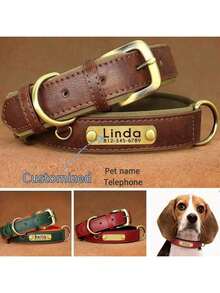 Personalized PU Leather Dog Collar, Soft & Comfortable With Rubber Pad ...