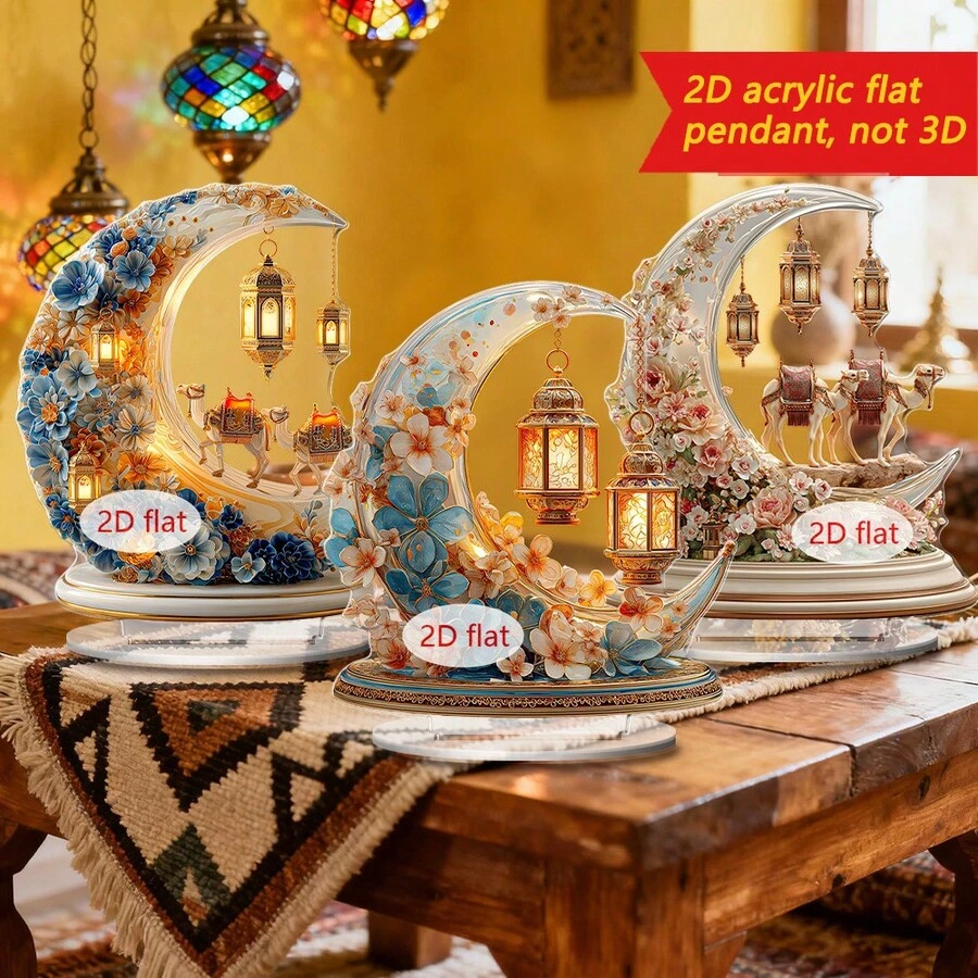 1/3 Pc Gold Crescent-Shaped Acrylic Lantern Ornament, 2D Acrylic ...