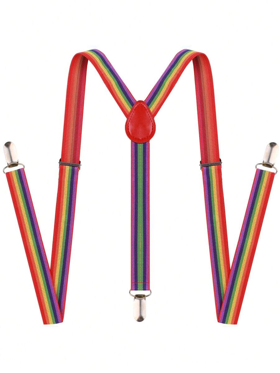 1pc High Elastic Rainbow Suspender With Smooth Clip, 2.5cm Adjustable Pants Braces, Versatile ...