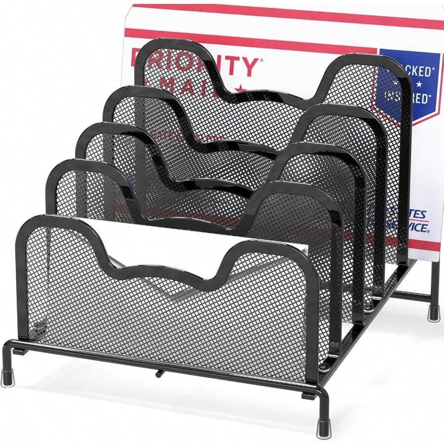 Simple Houseware 5 Sections Step File Sorter Desk Organiser Black for ...