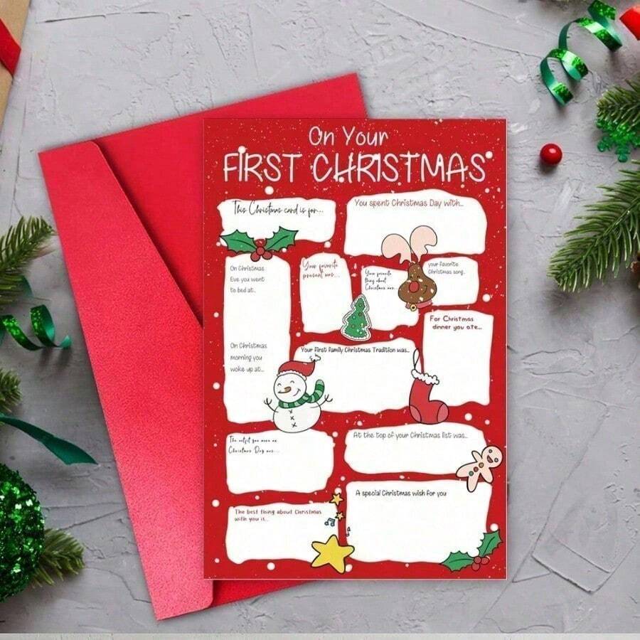 1PC.Interesting Boys And Girls' First Christmas Cards, Cute Q&A ...