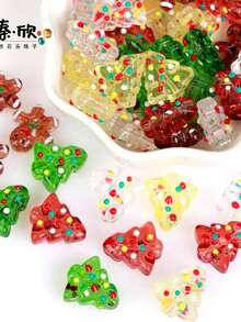 5 Mixed-Color Polka Dot Christmas Tree 15x16mm Glass Beads For Jewelry ...