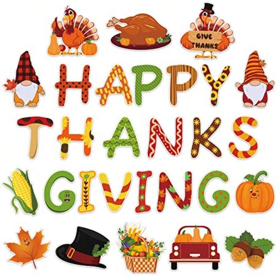 78 Pcs Happy Thanksgiving Classroom Bulletin Board Fall Pumpkin Leaves ...