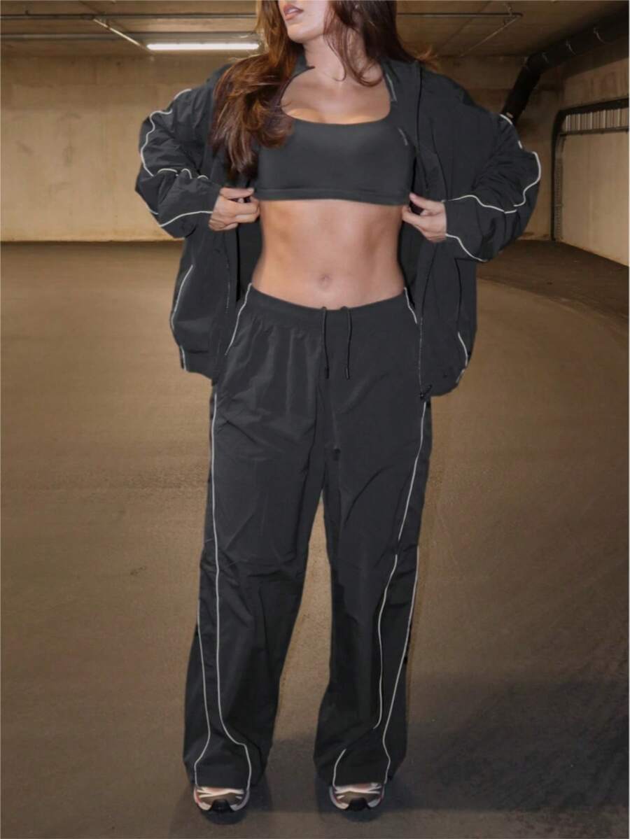 Women's Casual Sports Tracksuit, Zip-Up Jacket And Pants Set For ...