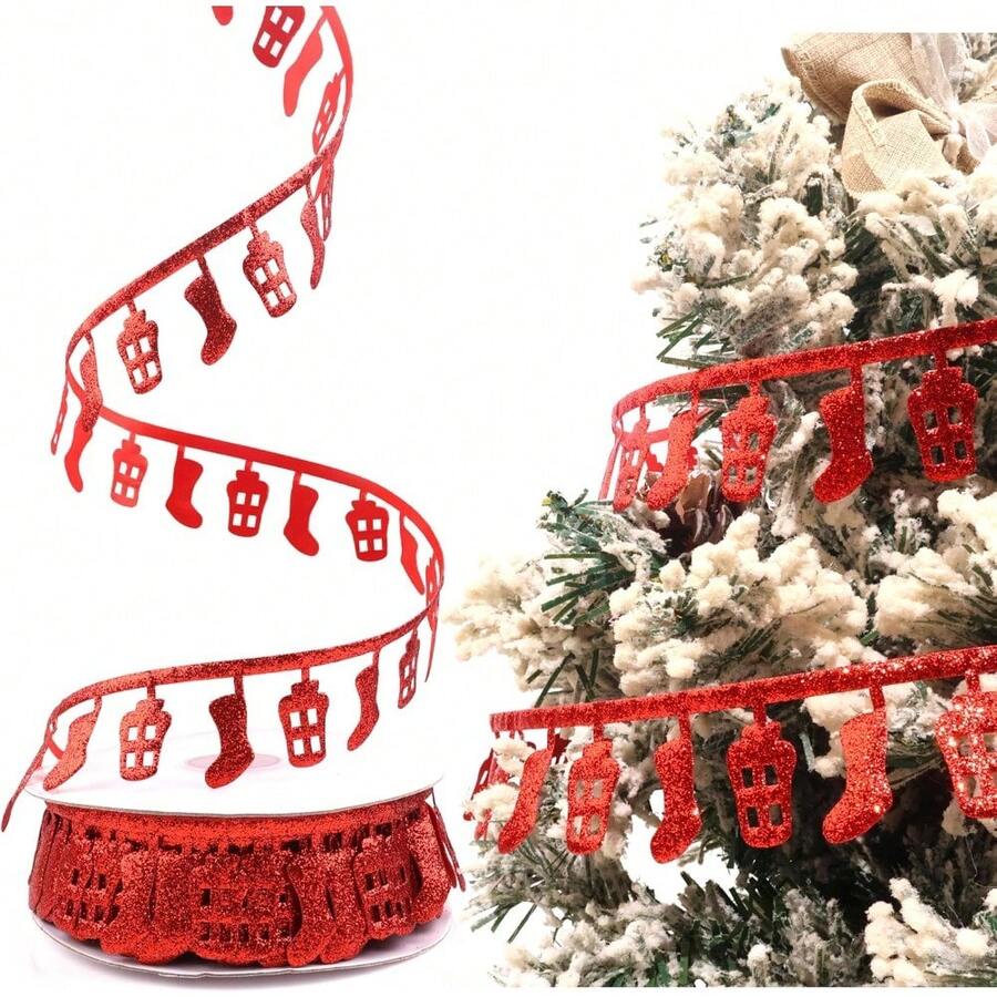 Christmas Ribbon For Christmas Tree, Golden Holiday Glitter Ribbon For ...