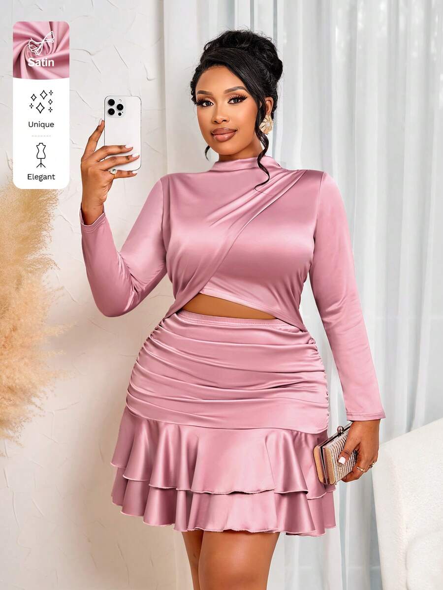 BIUBIU Women's Plus Size Autumn And Winter Elegant Long-Sleeved Slim Hollow Hip Skirt, High ...