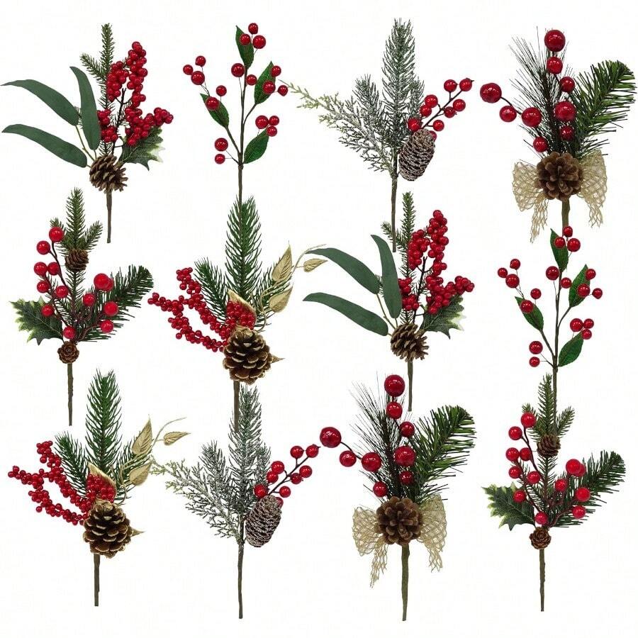 12 PCS Artcial Crist Rry Pine Pincone Pick 10-11 By 6 Sty Crist DIY ...