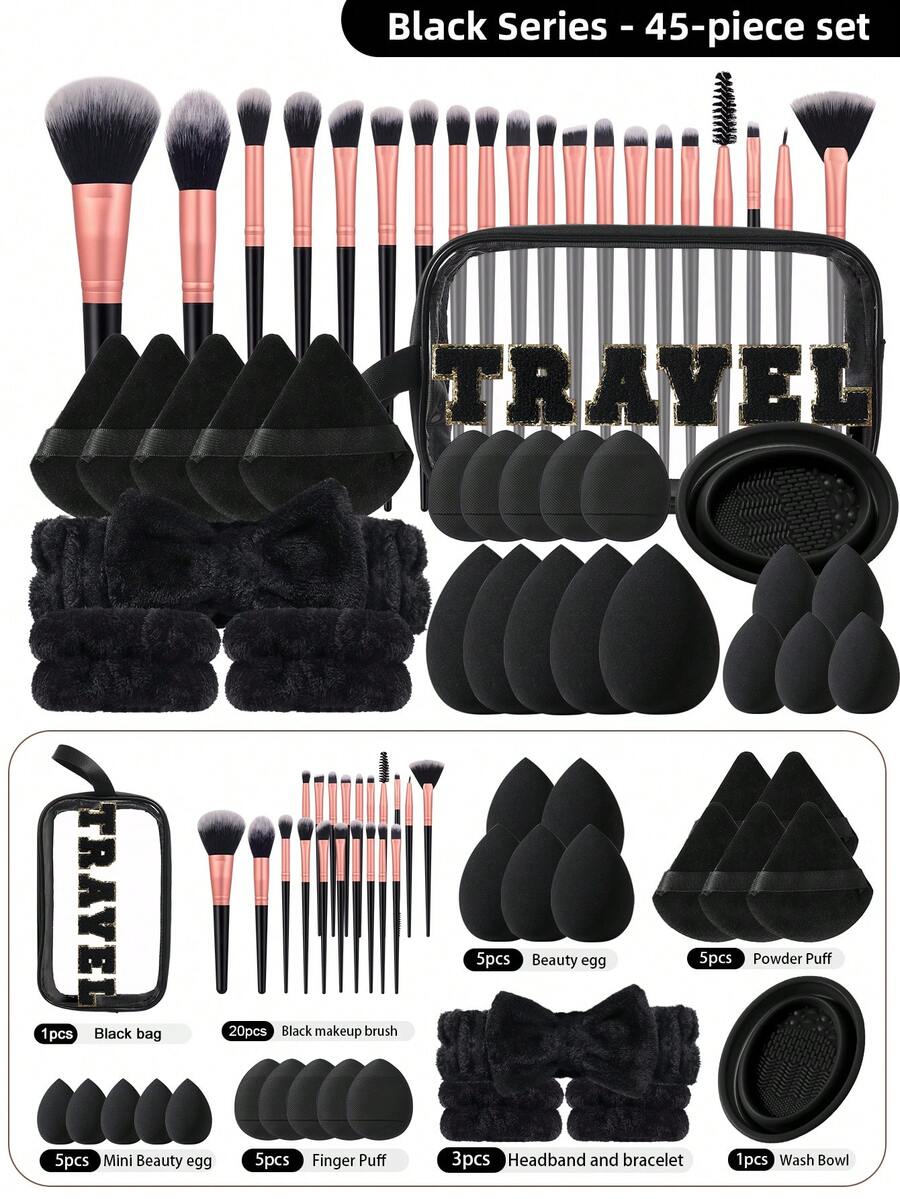 45PCS Makeup Tools Set Including:1pc Multi-Functional Zipper Toiletry ...