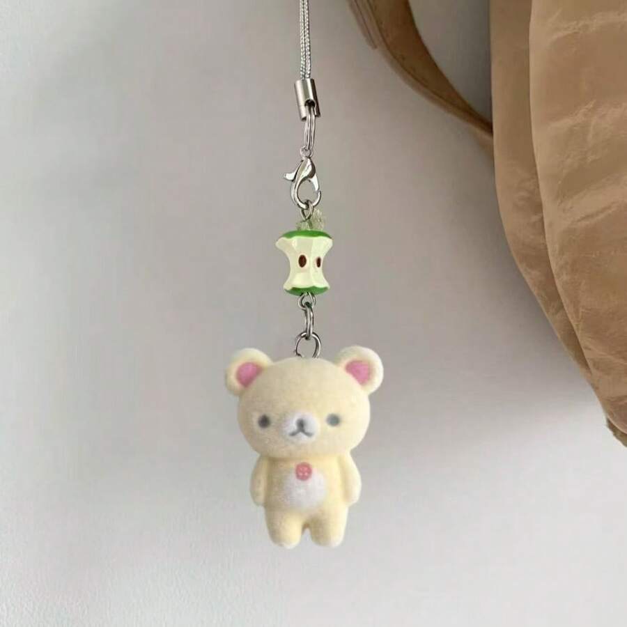 [Green Apple Flocked Rilakkuma] Rilakkuma Keychain Phone Chain Card ...