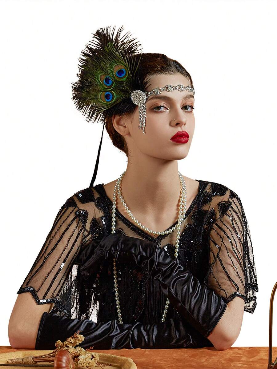 1920s Flapper Headband, Rhinestone Feather Roaring 20s Great Gatsby ...