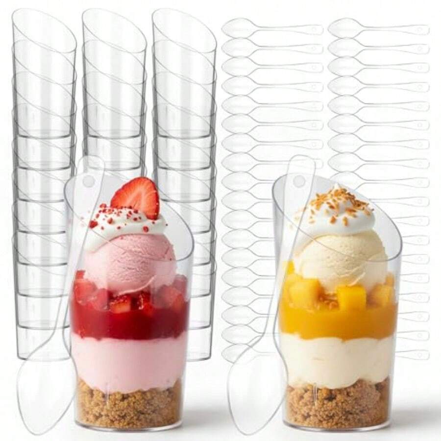 D100 Pack Mini Dert Cups With Spoons 3 Oz Clear Plastic Dert Sh Cups ...