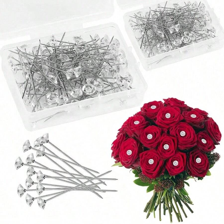 100pcs Diamond Bouquet Pins, Floral Decor Diamond Pins, Flower Pins ...