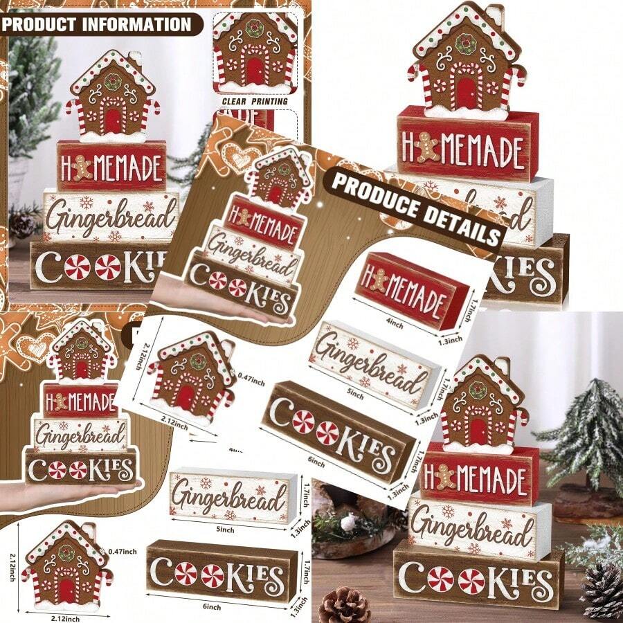 Marsui 4 Pcs Gingerbread House Christmas Table Decorations Gingerbread ...