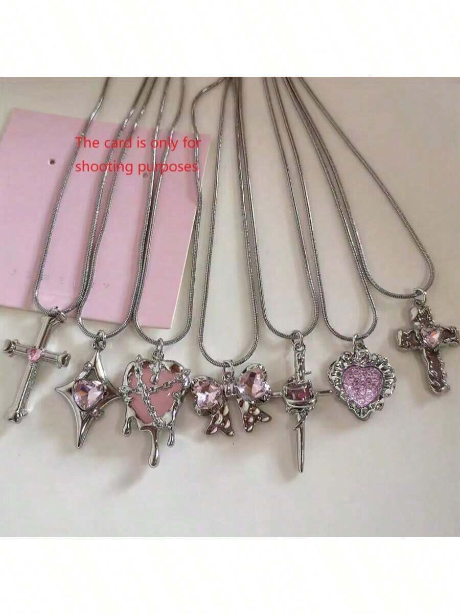 Vintage rosa Herz Schleife Anhänger Edelstahl Schlangenkette Halskette ...