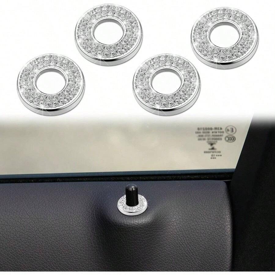4 Pcs Bling Car Inner Door Lock Covers, Rhinestones Pull Rod Bolt ...